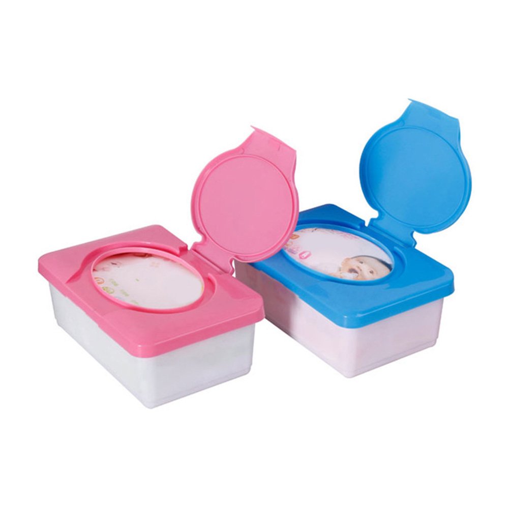 Baost Portable Wet Wipe Travel Cases Napkin Tissue Paper Storage Box Plastic Wipes Dispenser Case Baby Wipes Holder Refillable Container with Buckle Lid for Home Car Office Blue