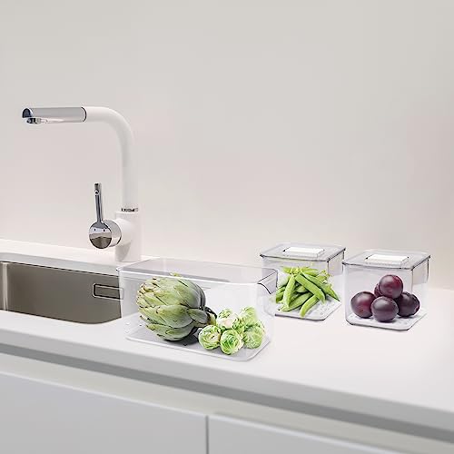7Penn Produce Storage Containers for Refrigerator 3 Pack with Lids - Stackable Acrylic Fruit and Vegetable Keeper Bins for Fridge - Clear Stay Fresh Cube Produce Saver Set for Lettuce, Berries, Apples