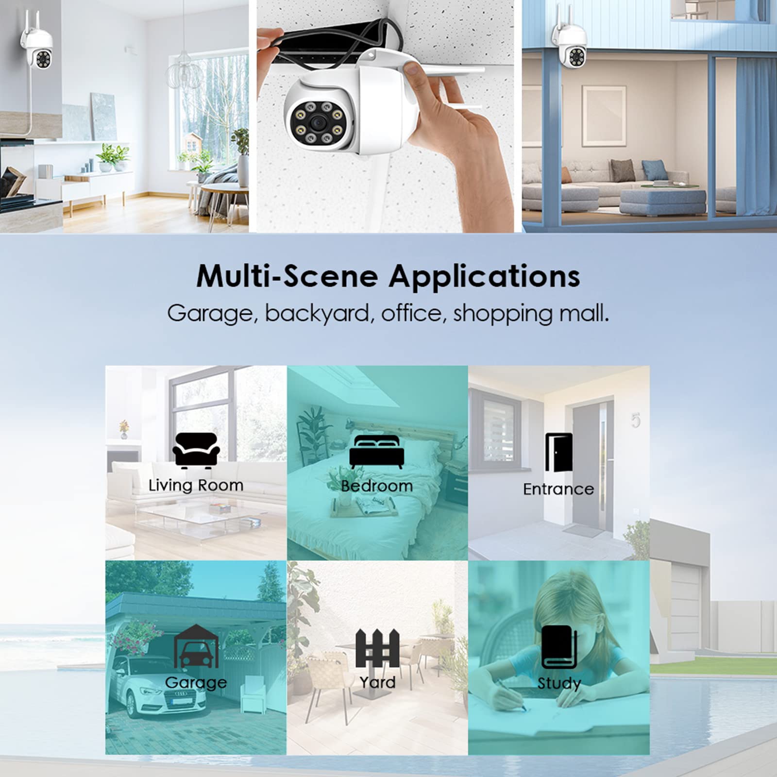 2K 3MP PTZ Outdoor Security Camera Wireless 2.4G WiFi Pan Tilt Dome Surveillance CCTV IP Camera for Home Baby Dog Pet, Human Detection, Auto Tracking, Color Night Vision, Two Way Talk, IP66 Waterproof