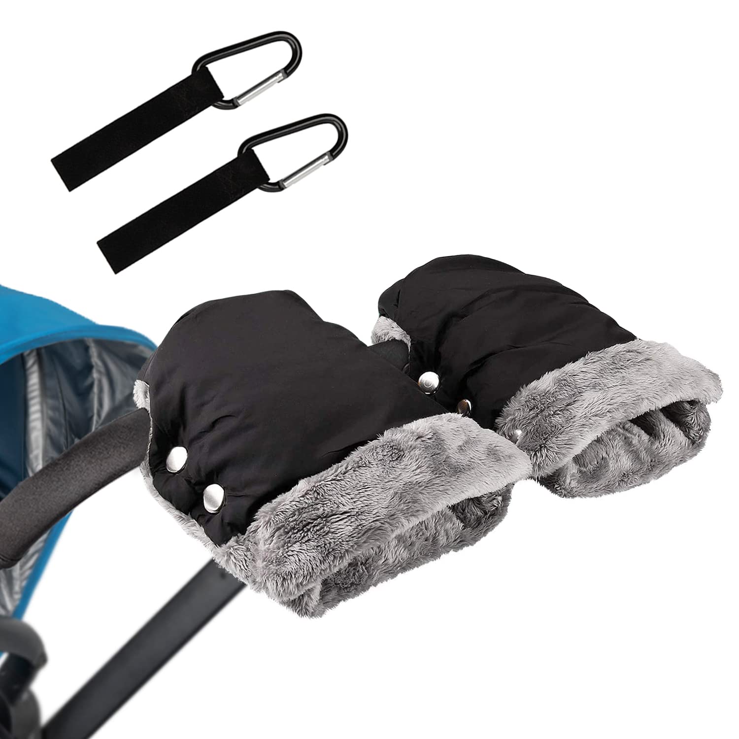 ALYCLIP Stroller Hand Muff, Extra Thick Fleece Pram Pushchair Universal Hand Gloves, SoZone Waterproof Warm Baby Stroller Gloves with 1 Buggy Clip