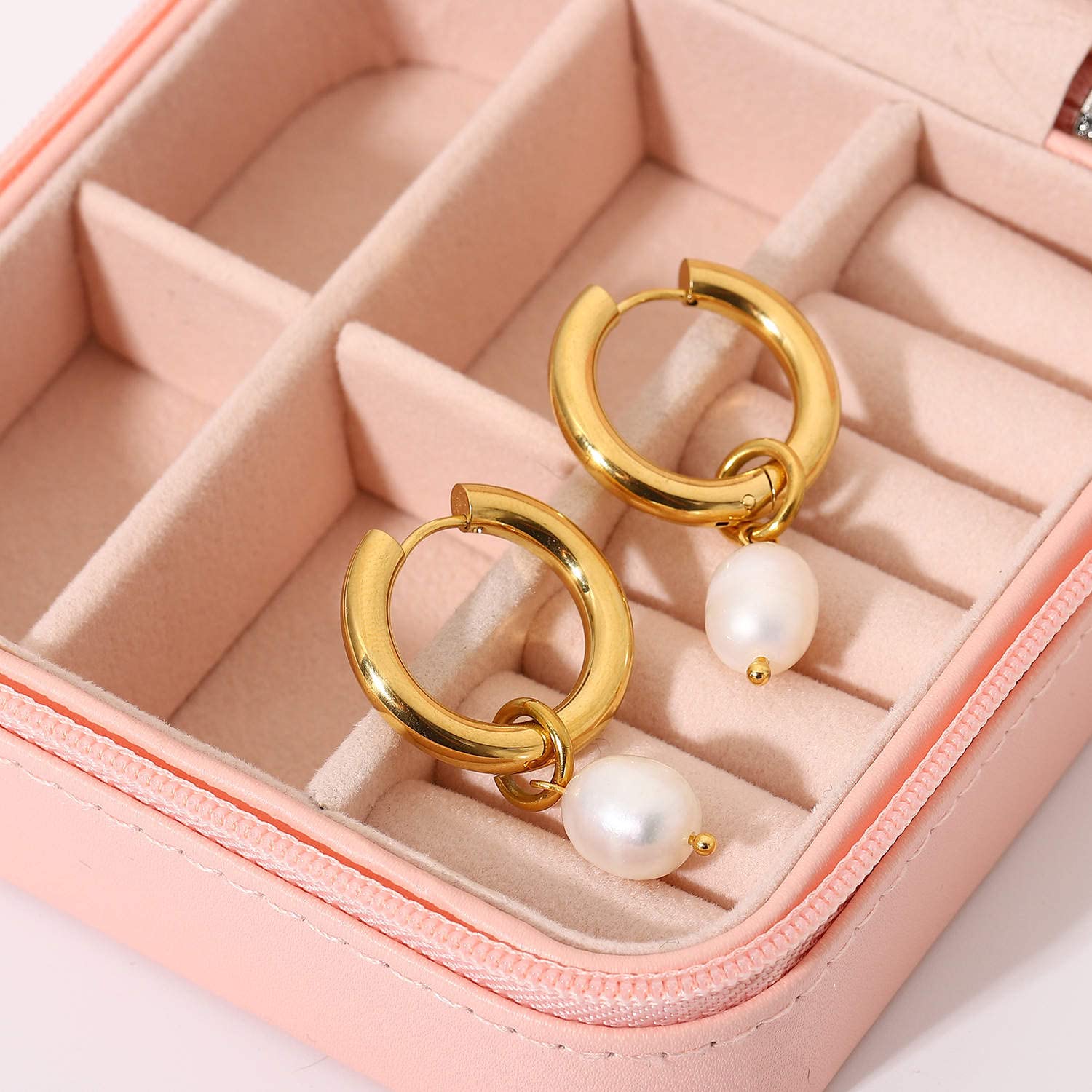 18K Gold Plated Freshwater Pearl Hoop Durable Earring for Women Waterproof and Tarnishfree