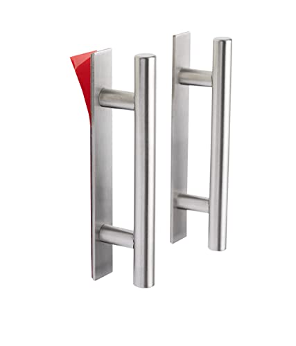Adherion Adhesive Cabinet Stick On Door Handles 5" | No Drilling Stick On Handle for Drawers Doors Wardrobes Windows | 3M Handle Adhesive | 2 Pack Brushed Nickel | All Metal Stick On Cabinet Handles |