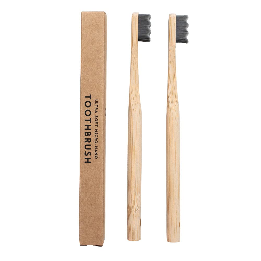 Gongi Wooden Bamboo Toothbrush - 20,000 High Bristle Count Toothbrush - Micro-Nano Extra Soft Bristles - 4-Pack
