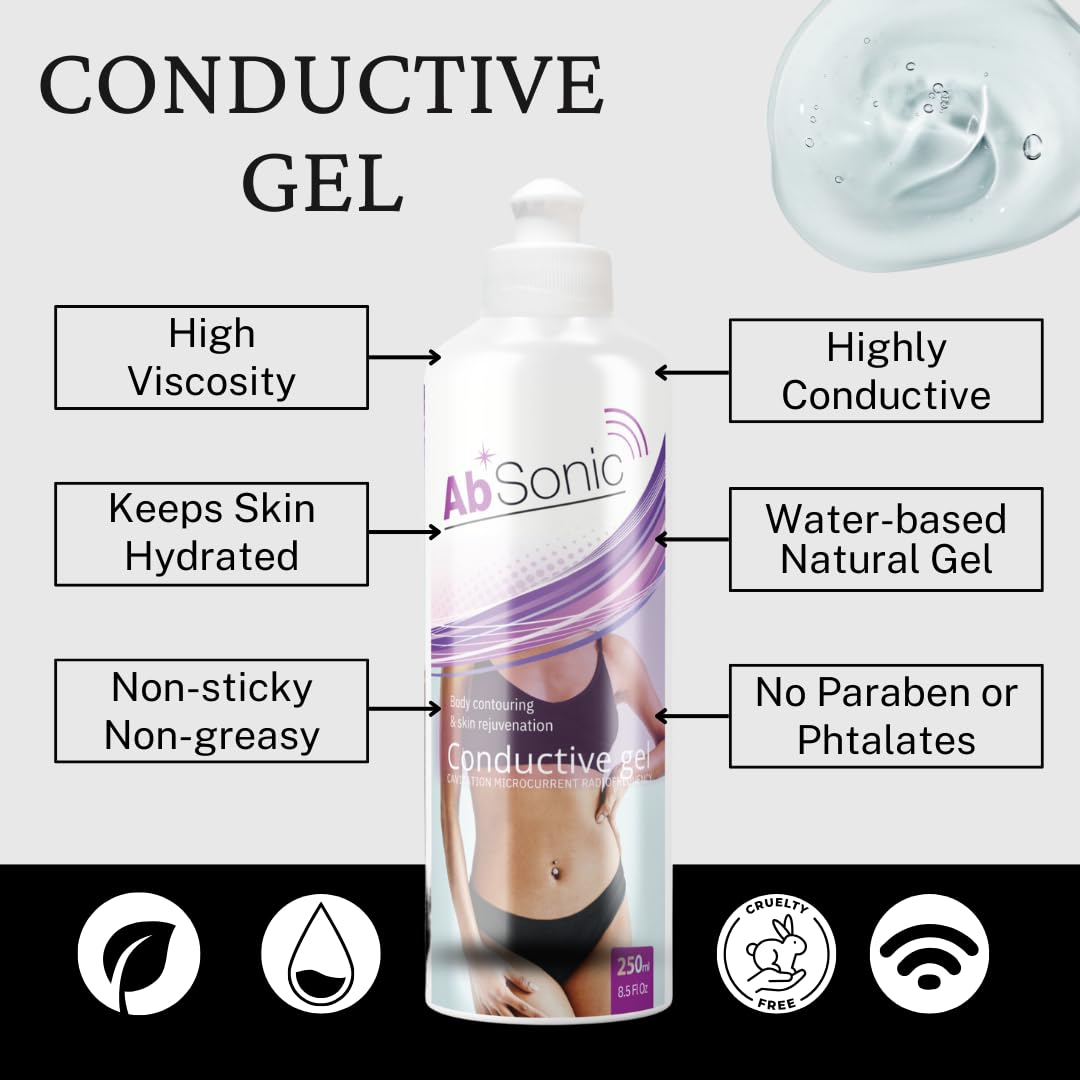 Absonic Conductive Gel - Cavitation Gel, Nuface Gel, Microcurrent Gel & Red Light Therapy for Face, Ultrasonic Gel, TENS Gel, EMS, Conductive Gel for Abs Stimulators - Paraben-Free, 2-pack