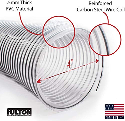 4" x 10' (4 inch diameter by 10 feet long) Ultra Flex Clear Vue Heavy Duty PVC Dust Debris and Fume Collection Hose MADE IN USA!