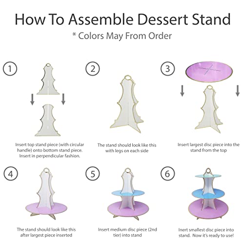 3-Tier Dessert & Cupcake Decorative Serving Tray Stand for Birthdays and All Themed Parties & Events, 2 Serving Towers Per Pack (Pastel Rainbow)