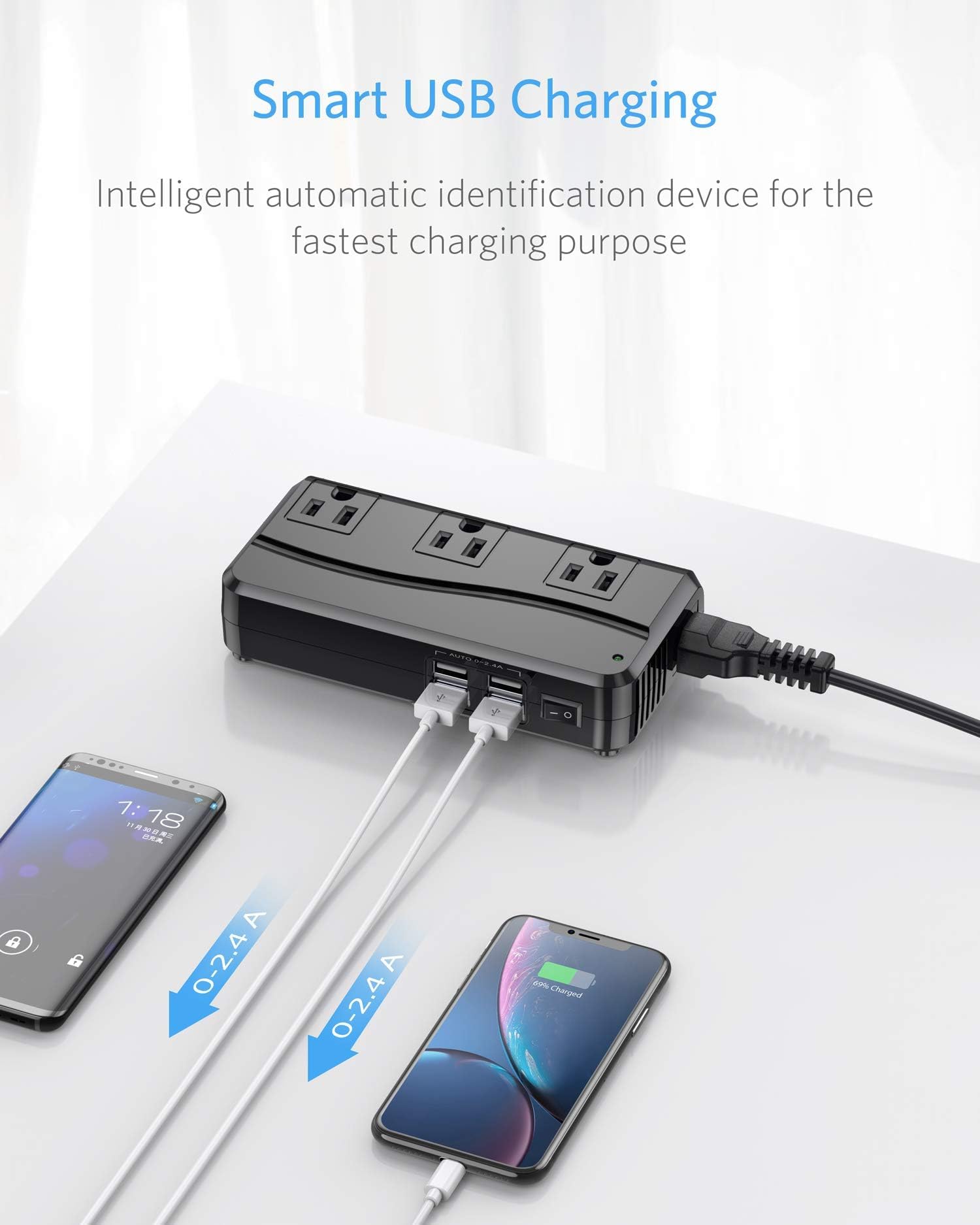 BESTEK Power Converter Adapter 220V to 110V Voltage Converter International Outlet Adapter with 6A 4 -Port USB Charging and UK/EU/AU/US Universal Travel Adapter(Black)