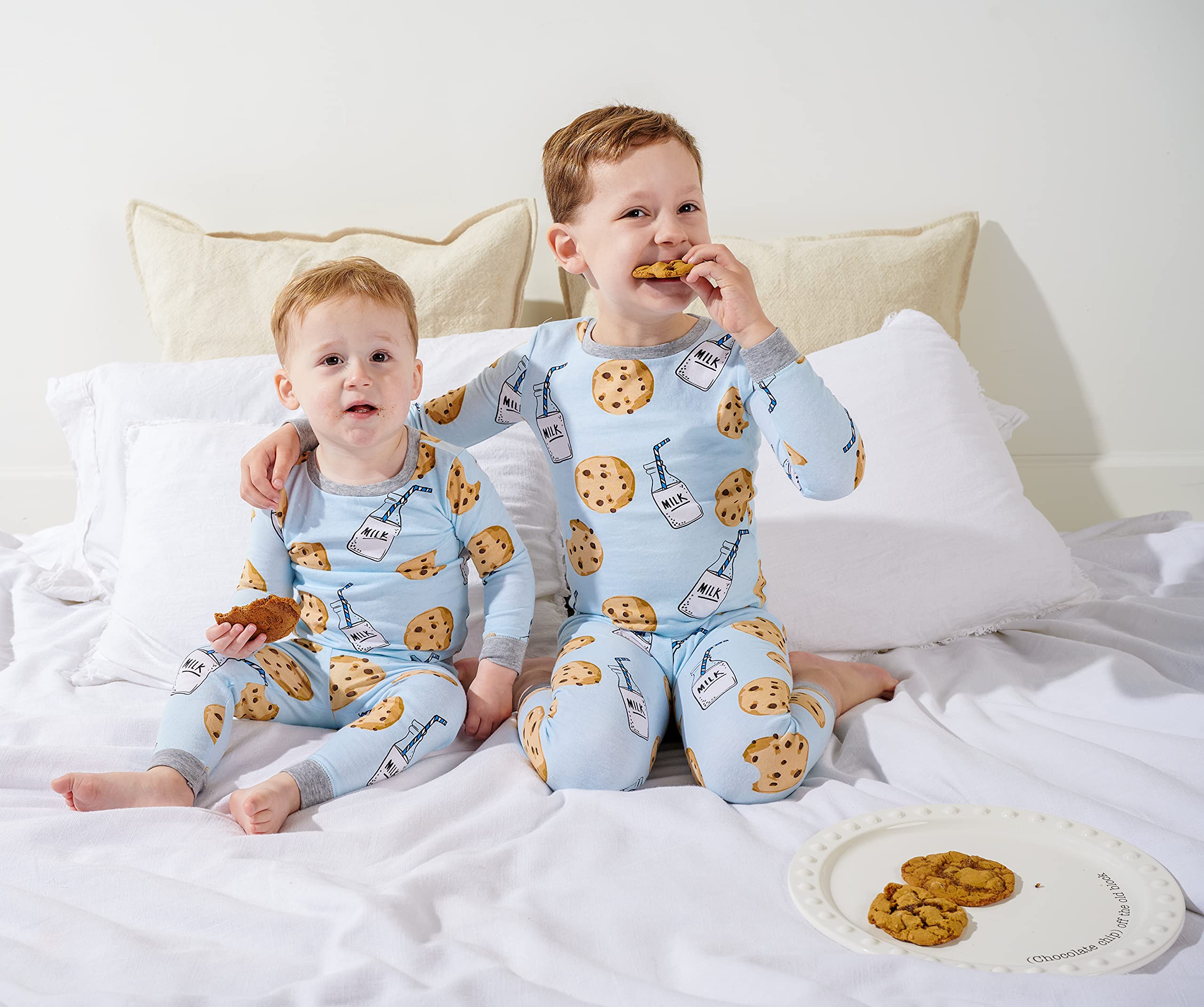 Mud Pie Baby Boys' Milk and Cookies Pajama Set, Blue, 12-18, 12 Months-18 Months