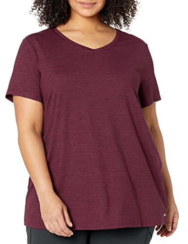 Amazon Essentials Women's Tech Stretch Short-Sleeve V-Neck T-Shirt (Available in Plus Size), Pack of 2, Black/Burgundy Space Dye, X-Large