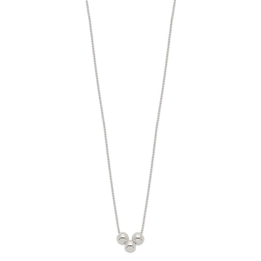 18" Sterling Silver Polished 3 Bead Necklace