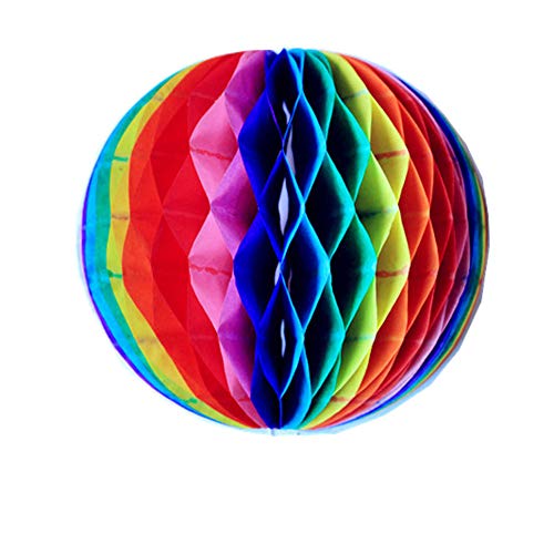 8PCS Hanging Iridescent Honeycomb Ball Rainbow Tissue Paper Pom Poms Balls Flowers Decorative for Bridal Shower Wedding Birthday Theme Party Home Wall Decoration (10”/25cm)