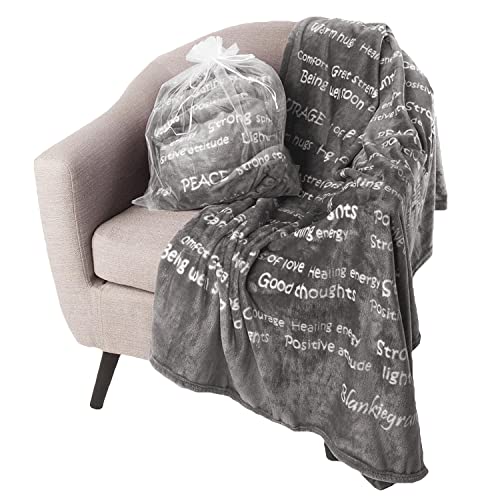 BlankieGram Healing Thoughts Throw Blanket, Comfort Gifts, Spread Positive Energy, Send Hugs with Inspirational Blanket, Perfect Get Well Gifts for Women, Men and Children - 50"x60" (Grey)