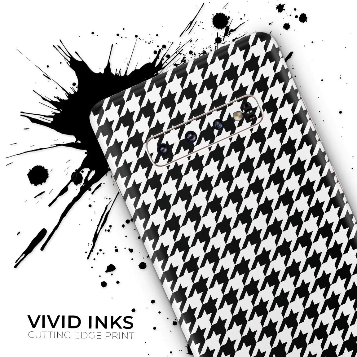 DesignSkinz Black and White Houndstooth Pattern Protective Vinyl Decal Wrap Skin Cover Compatible with The Samsung Galaxy S20 (Screen Trim & Back Glass Skin)