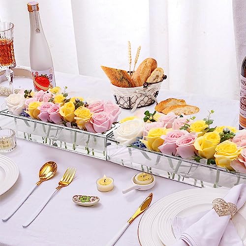 2 Pieces Acrylic Flower Vase Rectangular Floral Centerpiece with Lights - 31.5 Inch Modern Vase Long Rectangle Acrylic Vase for Home Decor