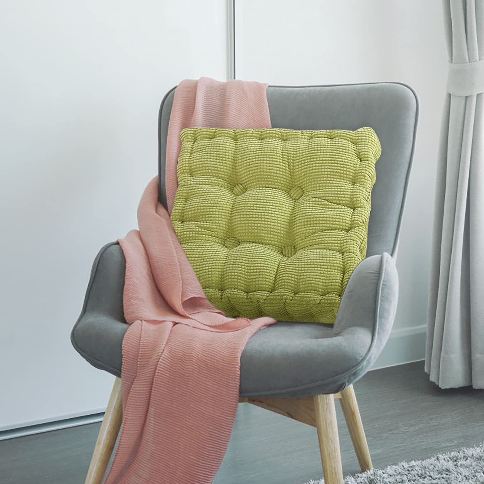 18"x18" Square Comfortable Seat Cushions Home Pillow Indoor Corduroy Chair Pads Cushion for Living Room, Bedroom, Study Room, Dining Room, Balcony Office or Car(Green)