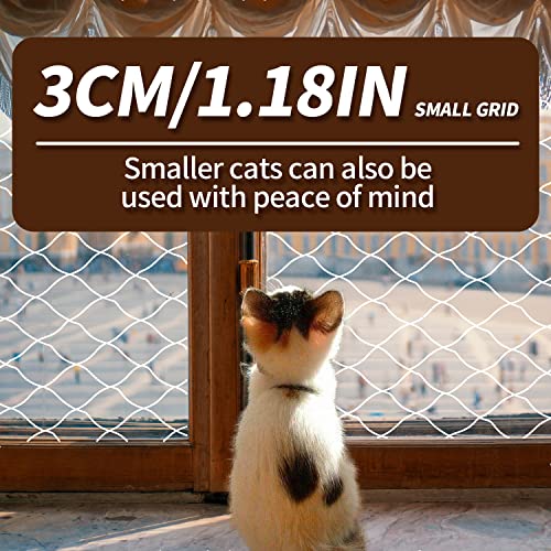 PAWISE Cat Safety Net, Cat Balcony Net Pet Anti-Fall Netting for Window Stairs,Dog Fence Nets Transparent(6m x 3m)