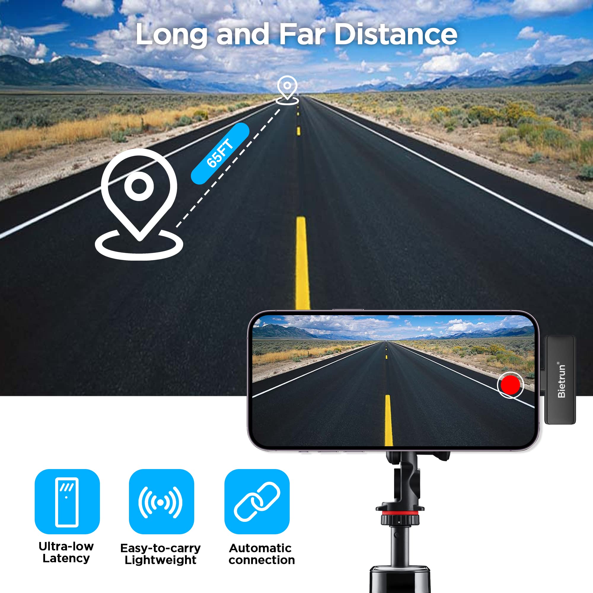 2 Pack Wireless Lavalier Microphone for iPhone iPad Only, 24H Working, Bluetooth Microphone for iPhone with Charging Case, Plug-Play, 65 FT Wireless Lapel Microphone for Video Recording,YouTube,Tiktok