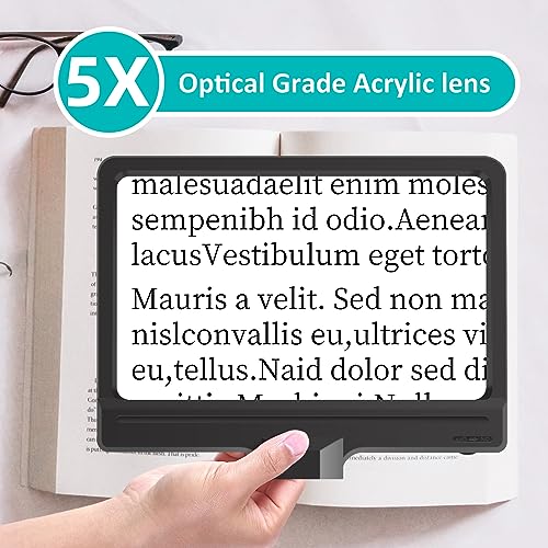 5X Floor Magnifying Glass with Light and Stand, 36 LED Dimmable Floor Magnifying Lamp, 3-in-1 Adjustable Lighted Magnifier for Reading, Sewing, Crafts, Close Work etc