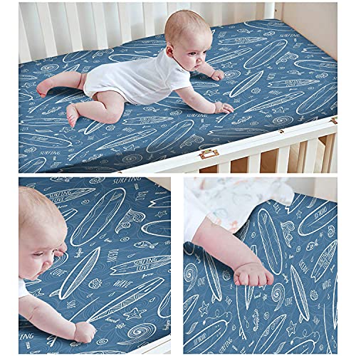 Microfiber Baby Crib Sheets,Ultra Soft Crib Sheets Fitted for Standard Crib Mattress,Toddler Sheet Set for Boys or Girls,Machine Washable, Soft,Breaths,Blue Wave Swirls Sheet Fits 28"x 52"x 8''