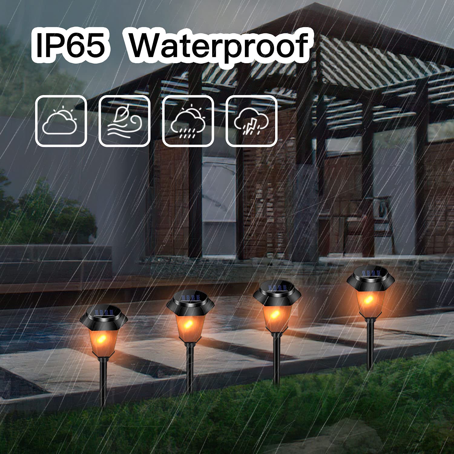AveyLum Solar Flame Torch Light,Outdoor Solar Flickering Dancing Flame Torch Lights Security Lights Christmas Lights for Garden, PatioYard, Pathway Deco(4 Pack)