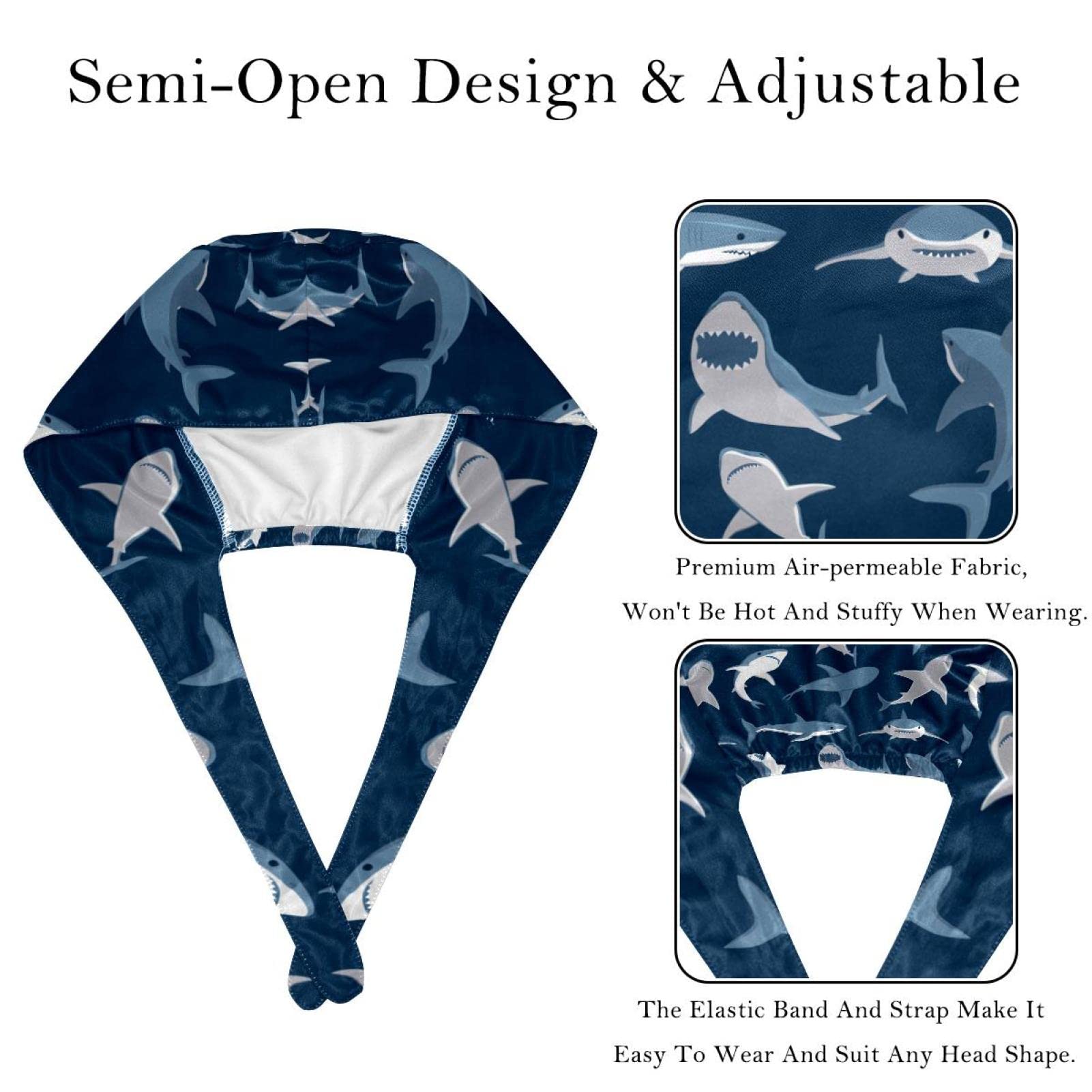 2 Pieces Adjustable Working Cap with Sweatband Suitable for Men and Women,Ocean Shark Multicolor Hat diameter is 18cm/7in