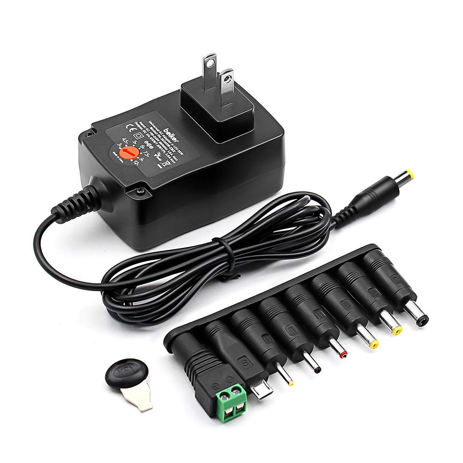 Belker 36W Universal 3V 4.5V 5V 6V 7.5V 9V 12V AC DC Adapter Power Supply for LCD LED Light Strip Router HUB Speaker Smart Phone TV Box 1A 1.5A 2A 2.5A 3A 3000mA Amp Max.
