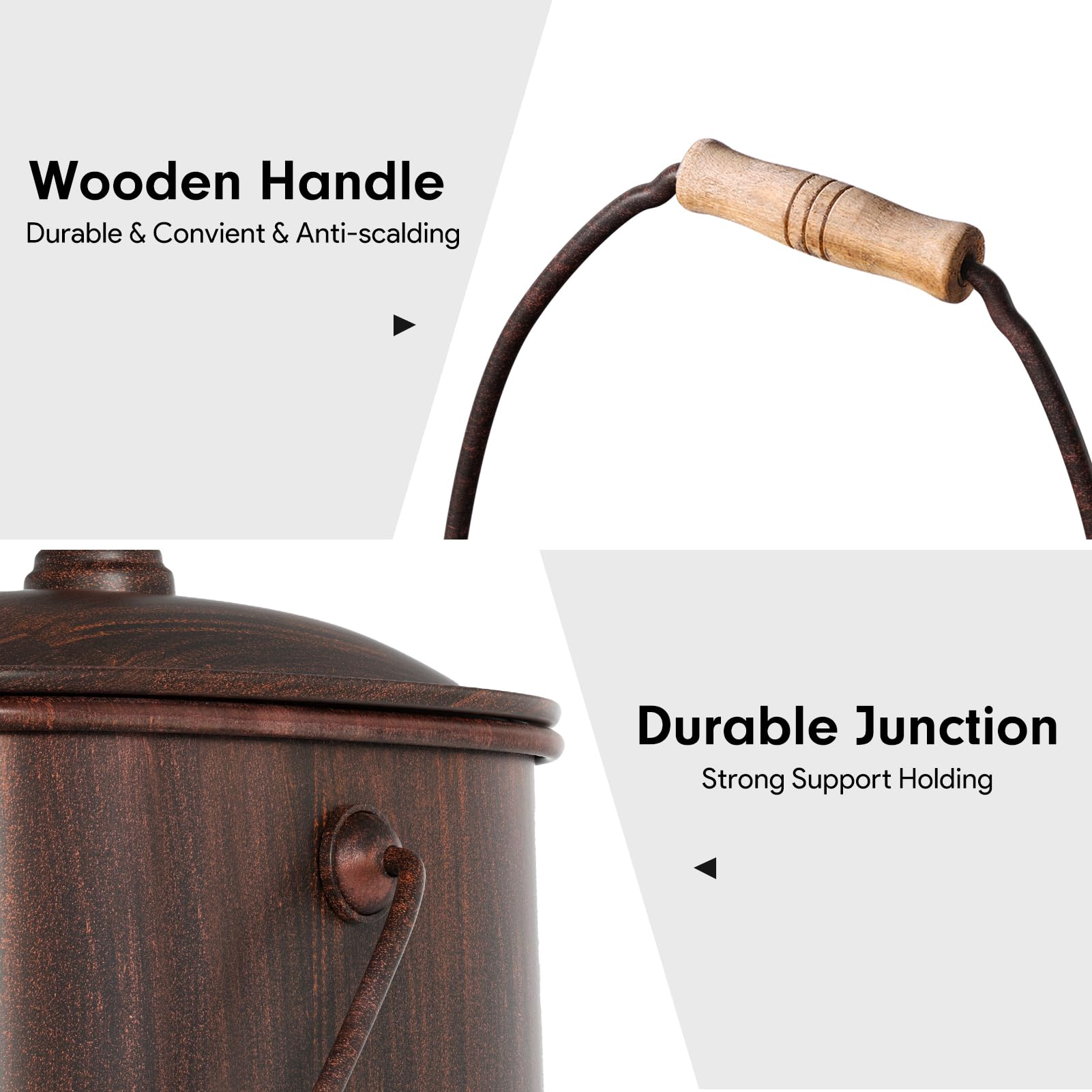AMAGABELI GARDEN & HOME Ash Bucket with Lid Outdoor and Indoor Coal Bucket for Fireplace Medium Fire Bucket Metal Ash Can for Grill Charcoal Bucket Essential Tools for Indoor Fireplace Fire Pit Bronze