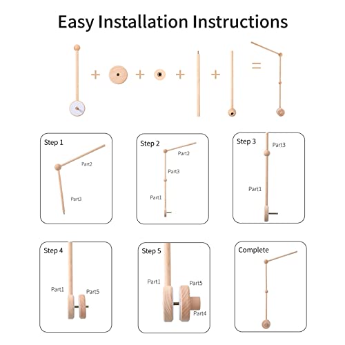 Baby Crib Mobile Holder - Wooden Mobile Arm for Crib,Crib Mobile Arm,Mobile Crib Hanger (Wooden Arm)