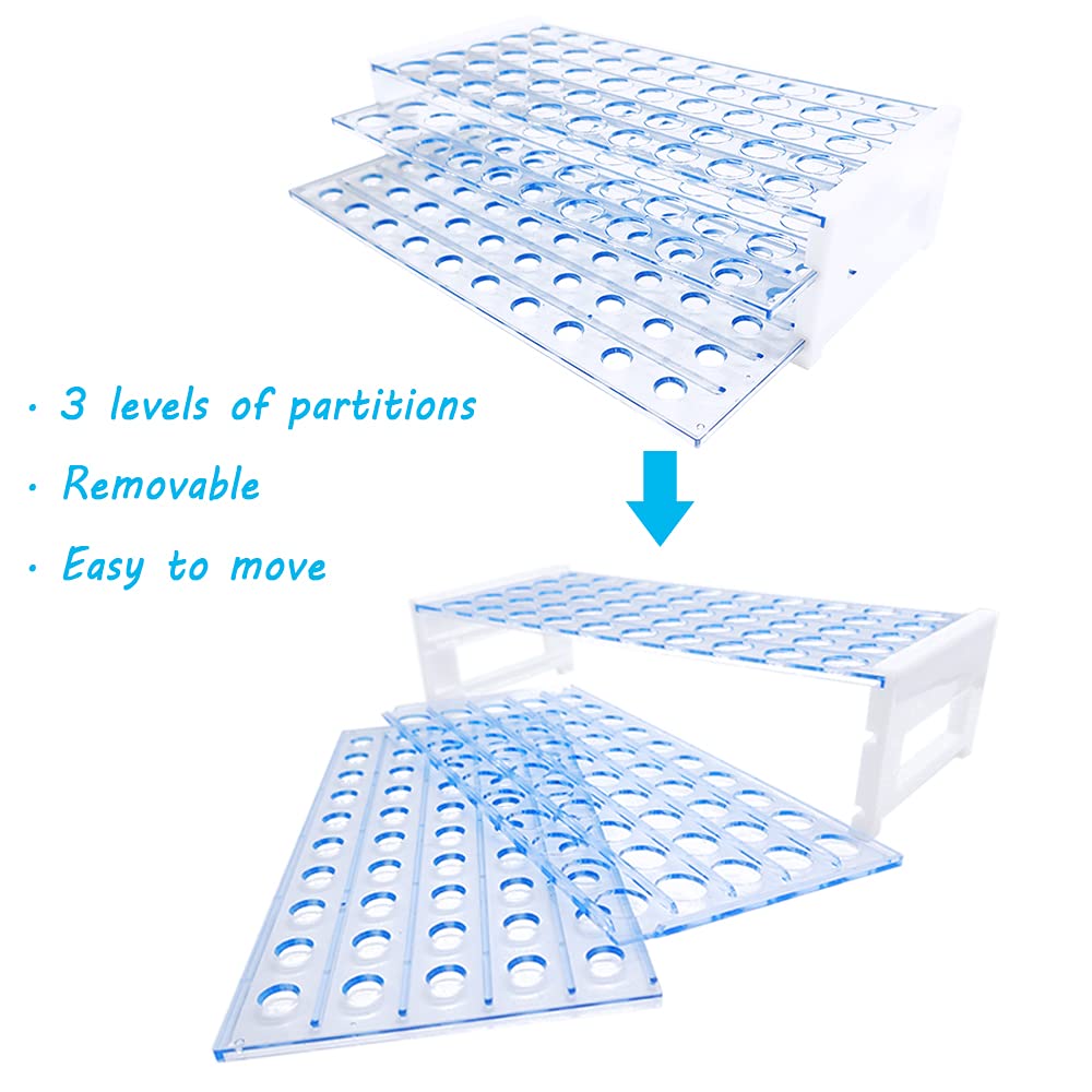 50Pcs Clear Plastic Test Tubes with Rack,16 x 100mm Tube with Caps and 50 Holes Tubes Rack,Test Tube Set for Scientific Experiments,Candy,Beads,Liquid Storage,Party Decor