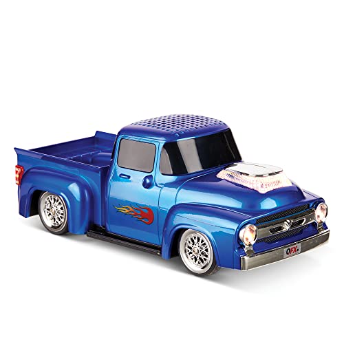 QFX Bluetooth 1956 Pickup Truck Replica Speaker, 3-inch Speakers, Hands Free Link, Built-in Microphone, FM Radio and LED Party Lights, Blue - BT-1956 BL