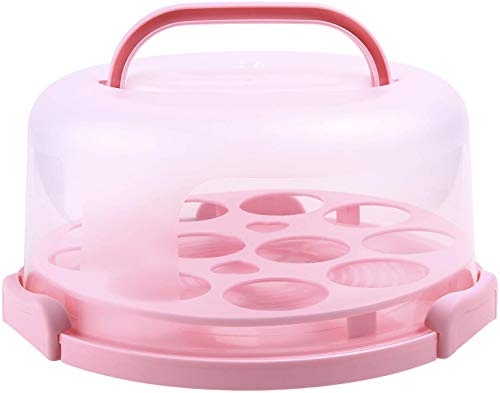 Ohuhu Cake Carrier Cupcake Containers Keeper Cake Stand with Lid Portable Round Cake Container Holder with Handle Two Sided Base for Pies Cookies Nuts Fruit Suitable for 10 inch Cake Perfect Gifts