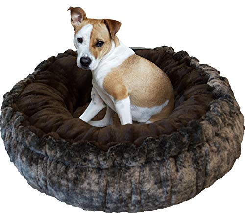 BESSIE AND BARNIE Koala/ Godiva Brown Luxury Ultra Plush Faux Fur Bagelette Pet/Dog Bed (Multiple Sizes), S- 30"