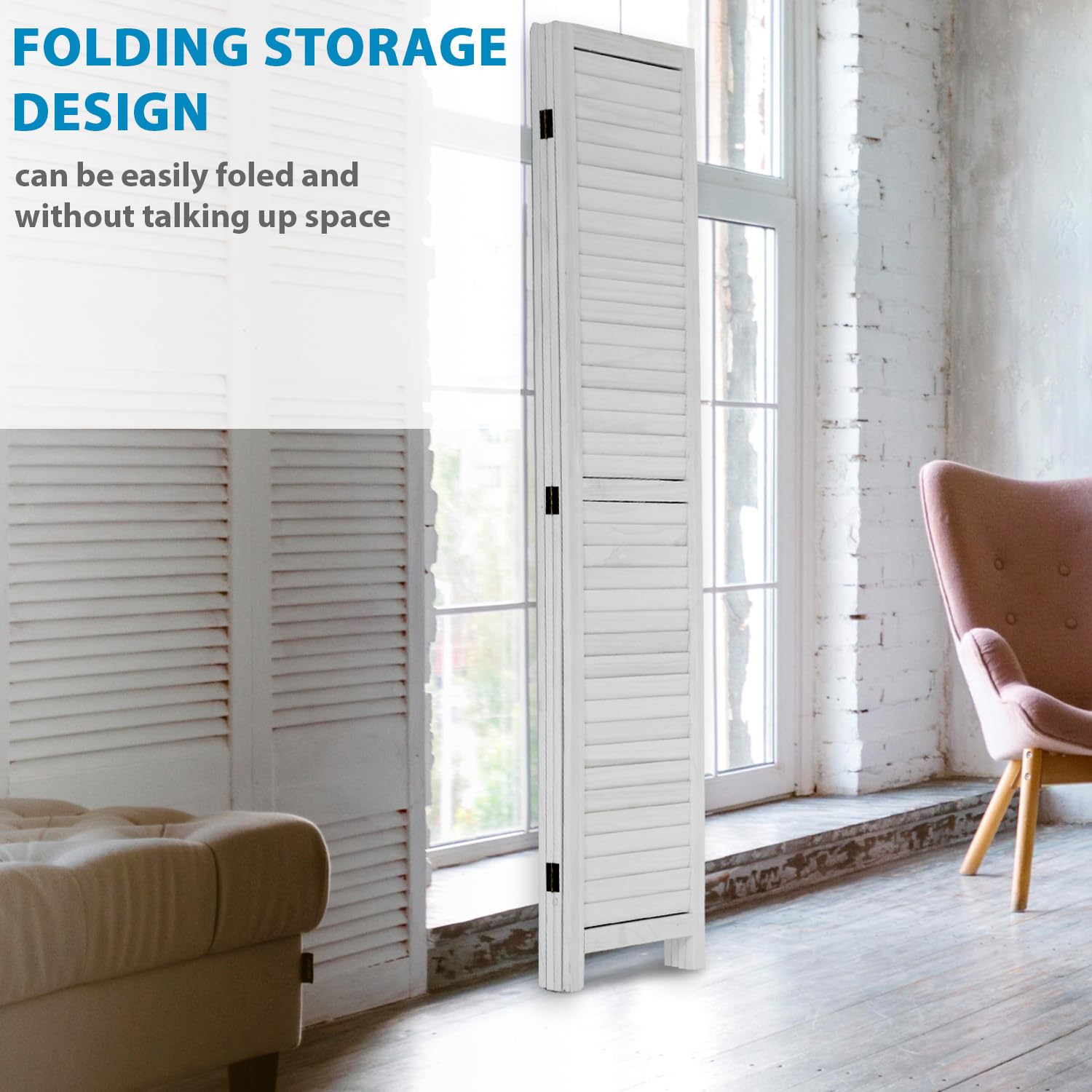 4 Panel Wood Room Divider Privacy Screen Wall Divider Folding Privacy Screens Room Divider Wall Portable Partition Room Divider Separator,White