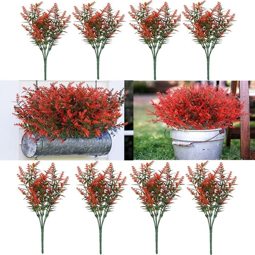 8 Bundles Fall Artificial Flowers Outdoor Lavender Fake Flowers UV Resistant Faux Plastic Plants No Fade Greenery Bushes for Garden Front Door Porch Window Box Walkway Patio Home Farmhouse Decor
