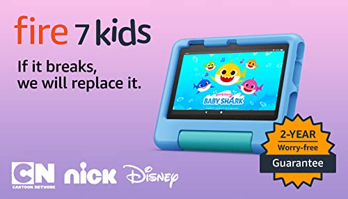 Amazon Fire 7 Kids tablet, ages 3-7. Top-selling 7" kids tablet on Amazon - 2022. Set time limits, age filters, educational goals, and more with parental controls, 32 GB, Blue