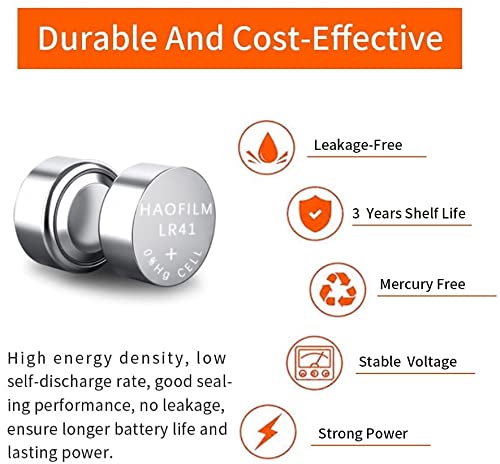 HAOFILM LR41 AG3 392 384 192 Advanced Alkaline Battery, 1.5V Round Coin Cell Battery (Pack of 10)