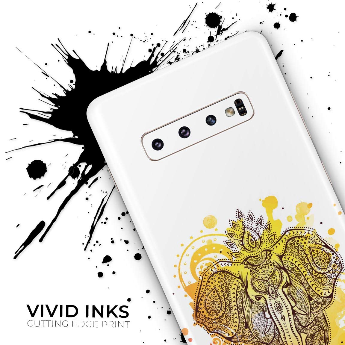 DesignSkinz Bright Orange Ethnic Elephant Protective Vinyl Decal Wrap Skin Cover Compatible with The Samsung Galaxy S20 (Screen Trim & Back Glass Skin)