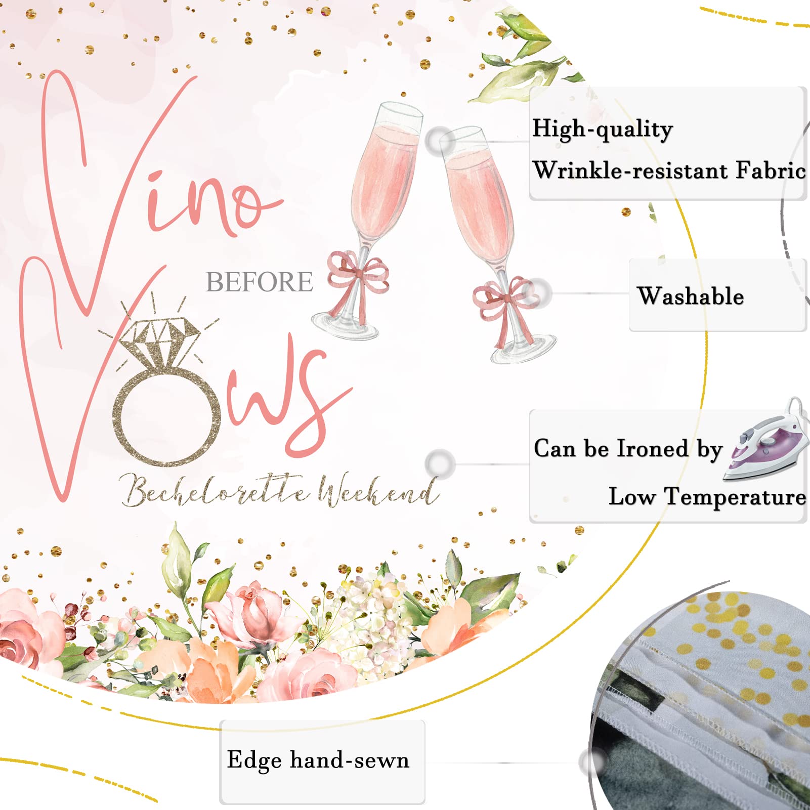 Rsuuinu Vino Before Vows Bachelorette Weekend Backdrop for Parties Glitter Dots Flowers Ring Champagne Bride to Be Photography Background Bach Party Wedding Decorations Banner Photo Booth Props 7x5ft