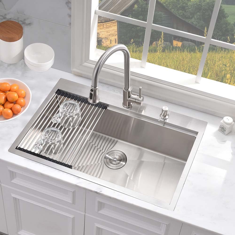 31 Inch Drop In Kitchen Sink Workstation- Wesliv 31x20 Inch Drop Sink Topmount Ledge Workstation Stainless Steel 16 Gauge Single Bowl Overmount Kitchen Sink with Cutting Board