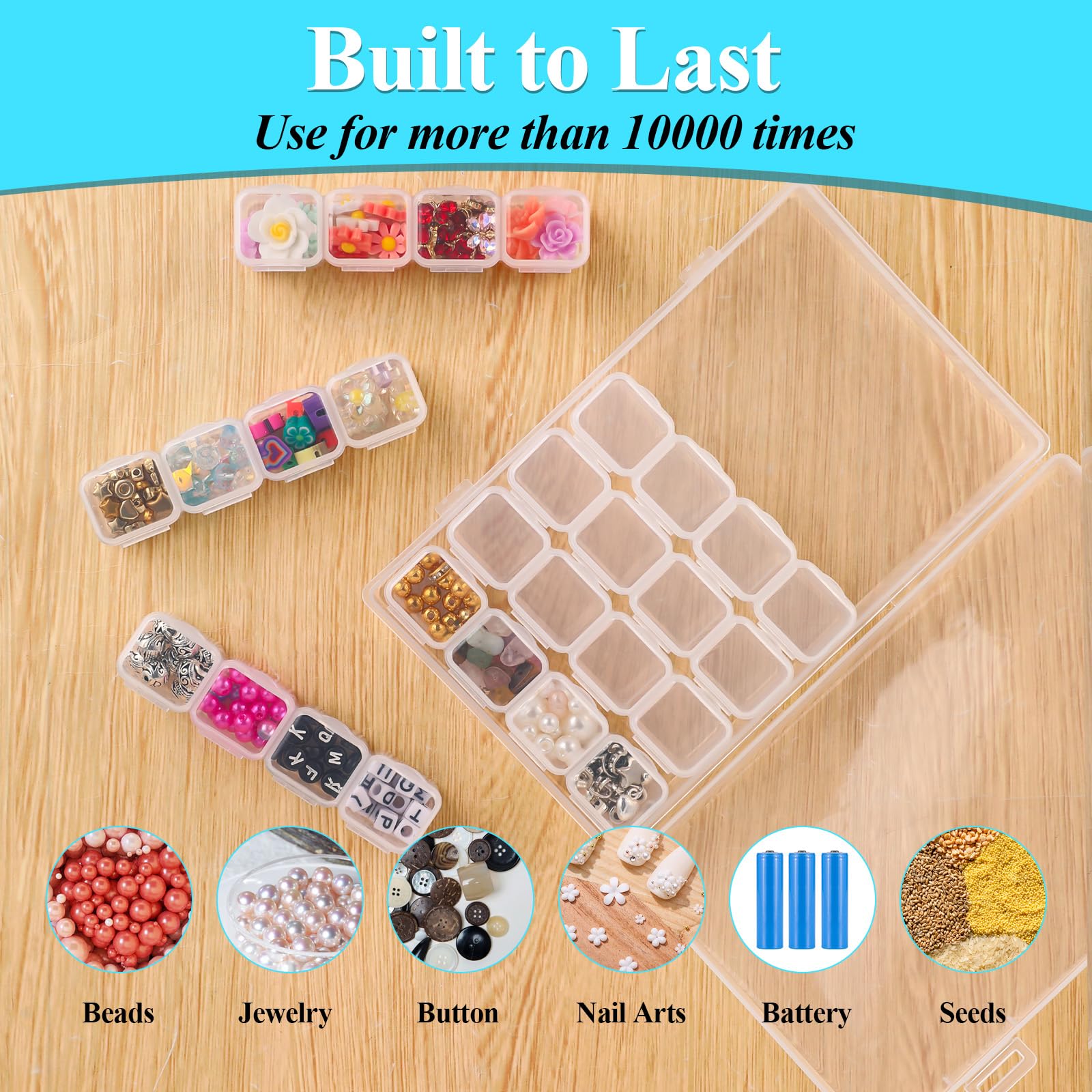 28 PCS Nail Charm Storage, Organizer Bead Storage Containers Mini Clear Boxes with Hinged Lid Bead Box Organizer Plastic Storage Cases Large Rectangle Organizing Box for Jewelry Making Craft Supplies