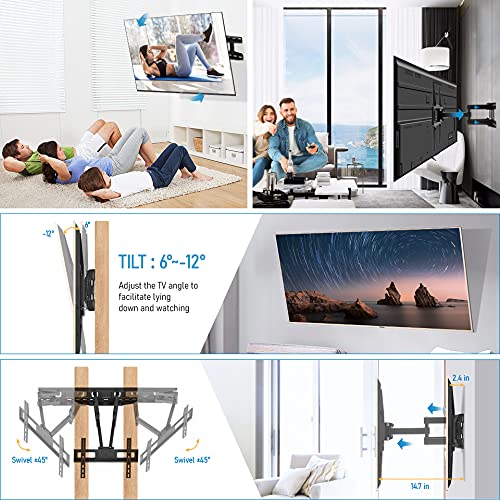 C-MOUNTS Full Motion TV Wall Mount Bracket with Articulating Dual Arm Swivel and Tilt fit 26 to 55 Inch Flat Screen TVs,Max VESA 400X400 and 110lbs,Fits up to 16" Studs