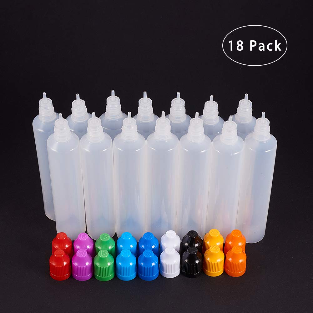 BENECREAT 18 Pack 2oz/60ml Plastic Squeeze Dropper Bottle Thin Tip Bottle with Childproof Caps, 4 Funnel and 2 Dropper for Glue DIY Craft