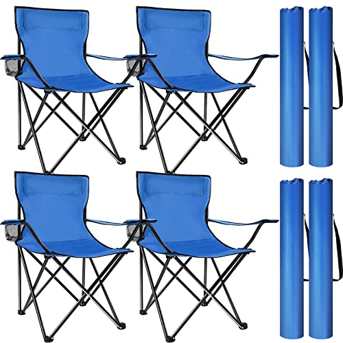 4 Pack Outdoor Folding Chairs Camp Chair Beach Chair Portable Folding Camping Chairs Lightweight Lawn Chair Foldable Sports Chair with Cup Holder Carrying Bags (Blue,19.7 x 19.7 x 31.5 Inch)