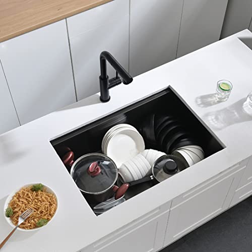 32 Black Undermount Workstation Kitchen Sink - Dorzom 32βx19β Metallic Matte Black Stainless Steel Undermount 18 Gauge 10 Inch Deep Single Bowl Workstation Ledge Kitchen Sink with Accessories