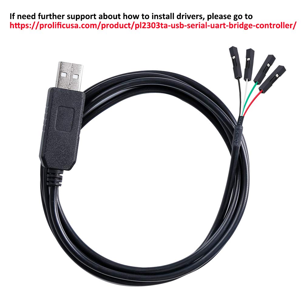 DTech USB to TTL Serial 3.3V Adapter Cable TX RX Signal 4 Pin 0.1 inch Pitch Female Socket PL2303 Prolific Chip Windows 10 8 7 XP Vista (6ft, Black)