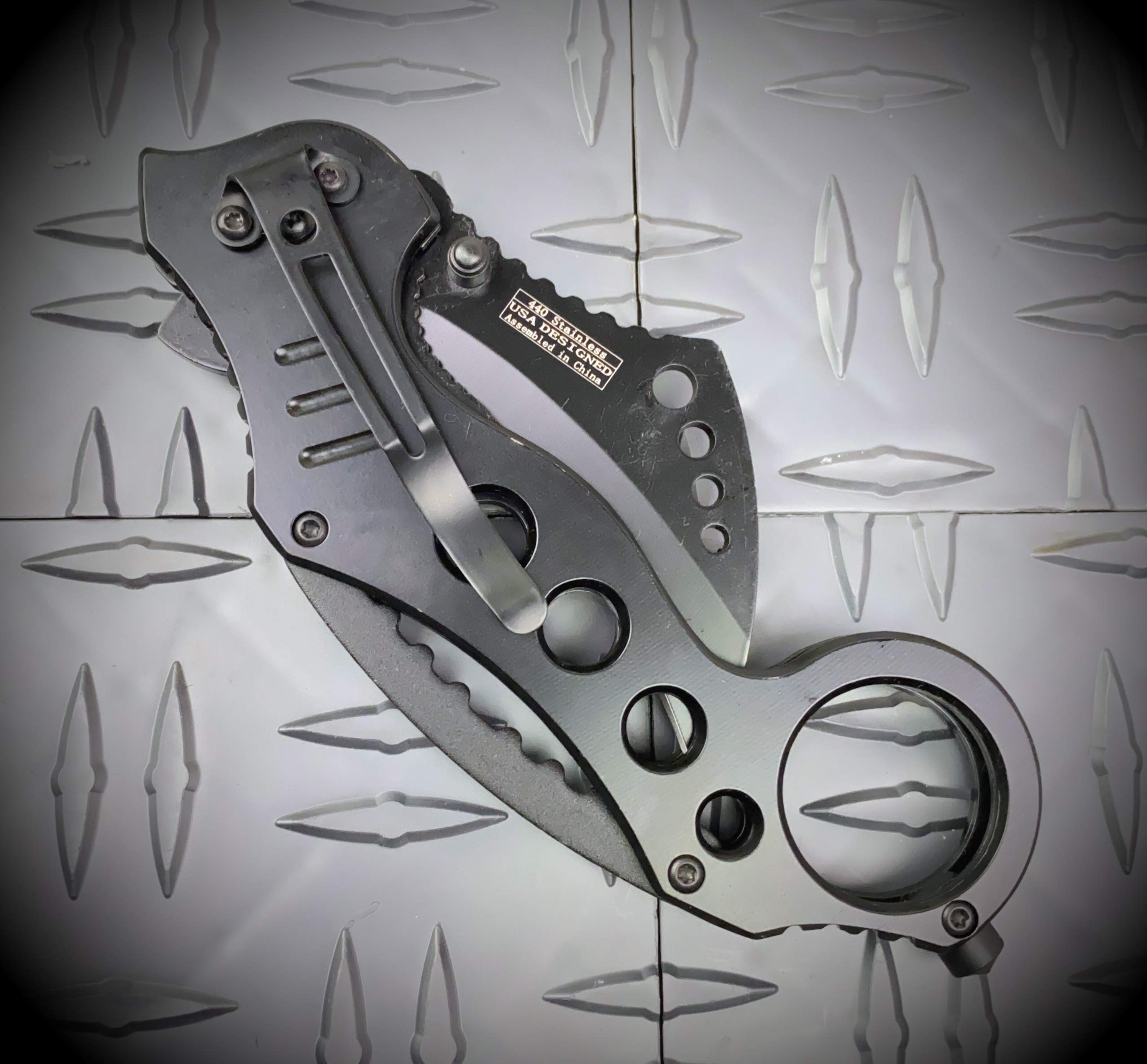 7.5" Black Falcon Claw Full Metal Pocket Folding Knife. Stainless Steel Blade. For Compaing, fishing, Outdoor Use and EDC (Black)