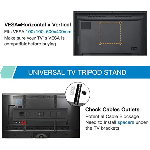 PERLESMITH Tripod TV Stand -Portable TV Stand for 37-80 Inch LED LCD OLED Flat Screen TVs-Height Adjustable Display Floor TV Stand with VESA 600x400mm, Holds up to 110lbs PSTM2