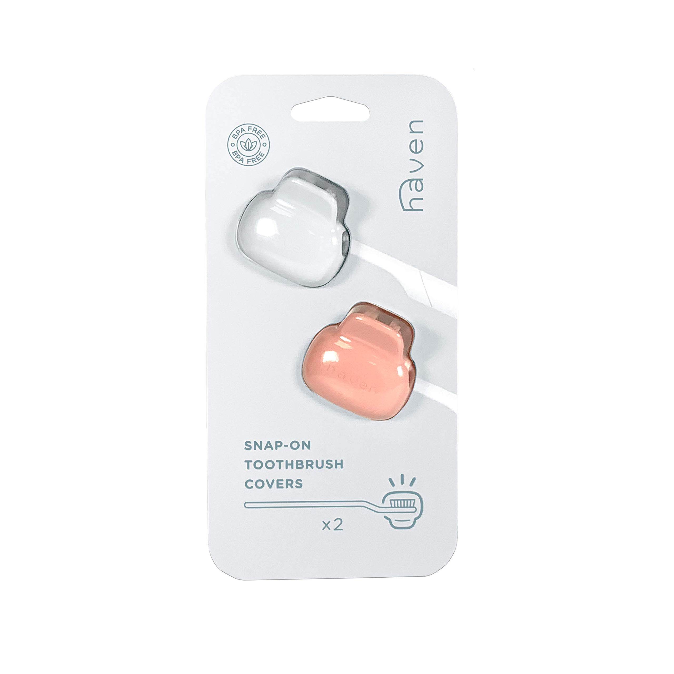Haven Toothbrush Cover - Fits Electronic and Manual Toothbrushes - Toothbrush Case Holder for Travel - Set of Two Tooth Brush Cap Protectors (White and Coral)