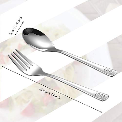 8 Pieces Kids Utensils Stainless Steel Kids Toddler Flatware Kids Spoon and Fork Set Includes 4 Spoon and 4 Fork with Smile Mirror Polished for Children Daily Use Preschooler (Silver)
