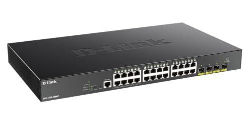 D-Link 28-Port Gigabit Smart Managed PoE+ Switch | 24 PoE+ Ports (370W) + 4 10G SFP+ Ports| L2+/L3 Lite |VLANs |Web Managed |Surveillance Mode | Rackmount | NDAA Compliant (DGS-1250-28XMP-6KV)